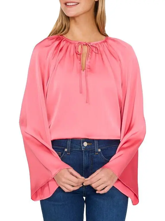CECE DUPRAZ Satin Peasant Blouse - Confetti Pink