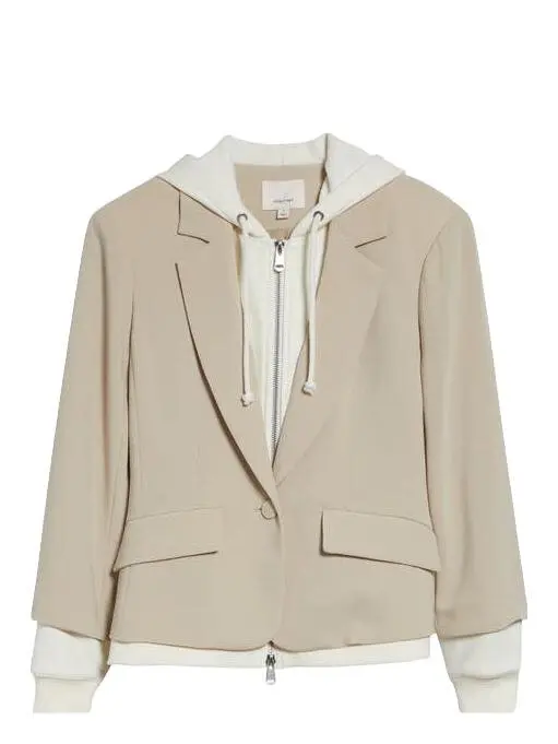 Cinq À Sept Le Petite Khloe Zip-up Hoodie Blazer - Khaki/ivory