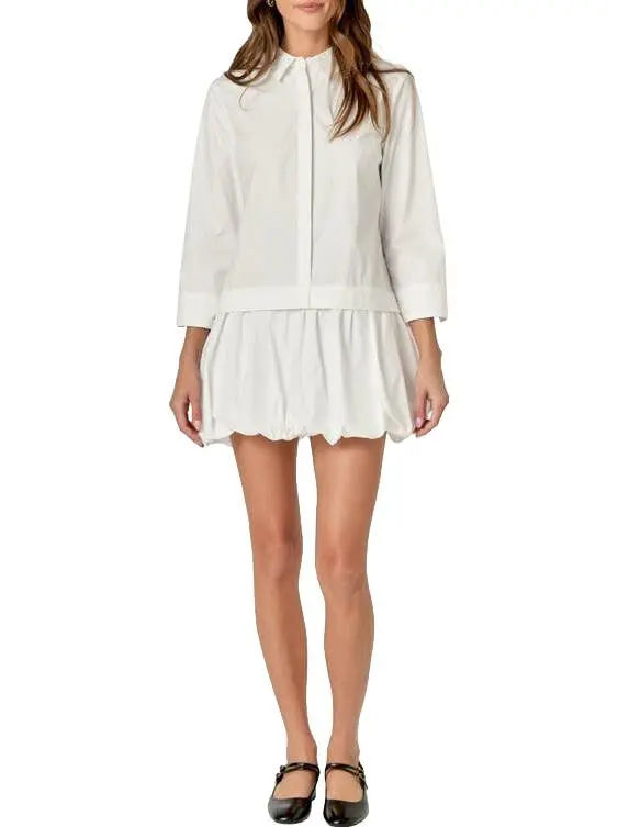 English Factory Bubble Hem Cotton Shirtdress - White