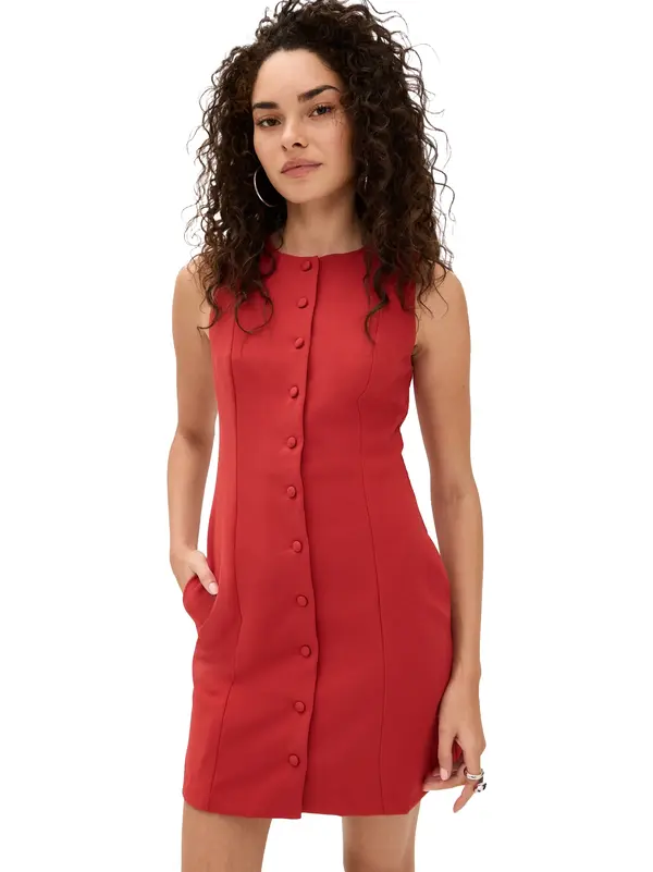 WAYF Button Front Mini Dress - Scarlet