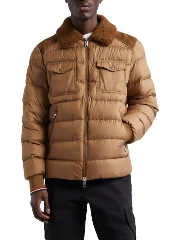 Moncler Jafferau Down Jacket With Shearling Collar - Caramel