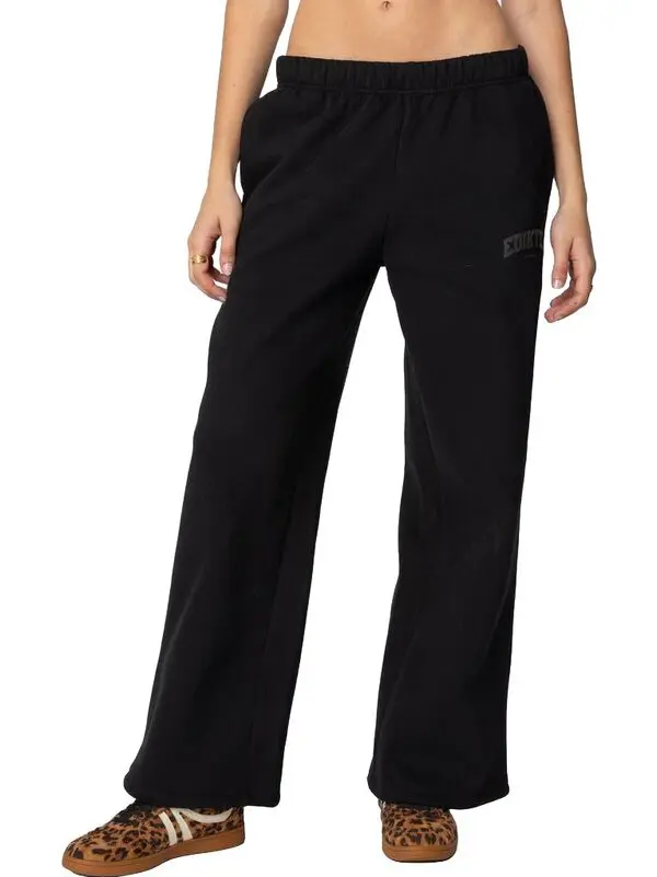 EDIKTED Logo Wide Leg Sweatpants - Black