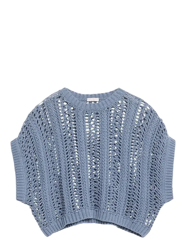 Brunello Cucinelli Short-sleeve Cotton Knit Sweater - Blue