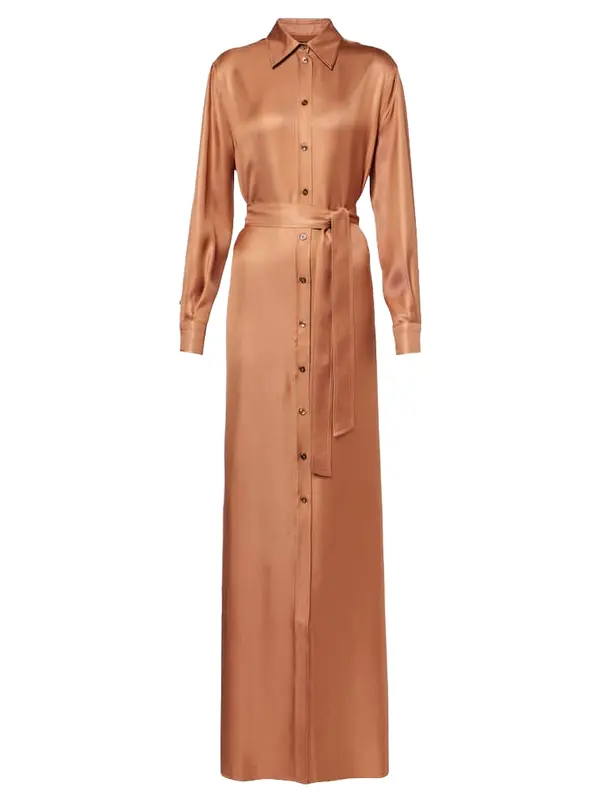 TOM FORD Belted Silk Twill Shirt Dress - Brown