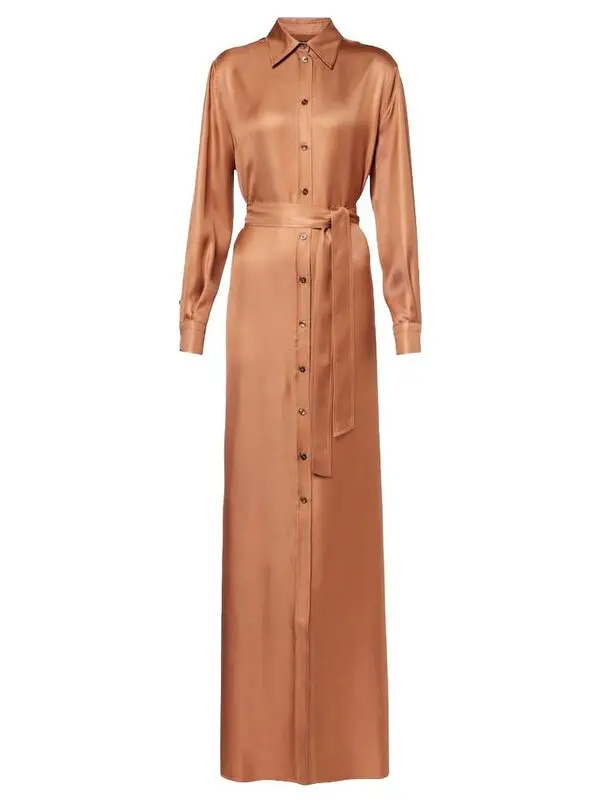 TOM FORD Belted Silk Twill Shirt Dress - Brown