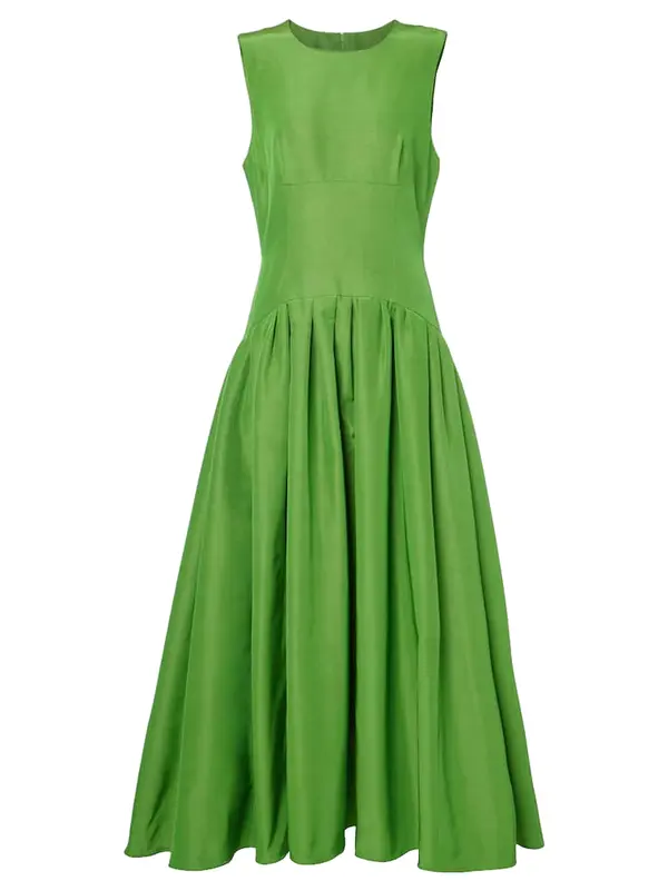 Carolina Herrera Pleated Cotton-blend Maxi Dress - Green