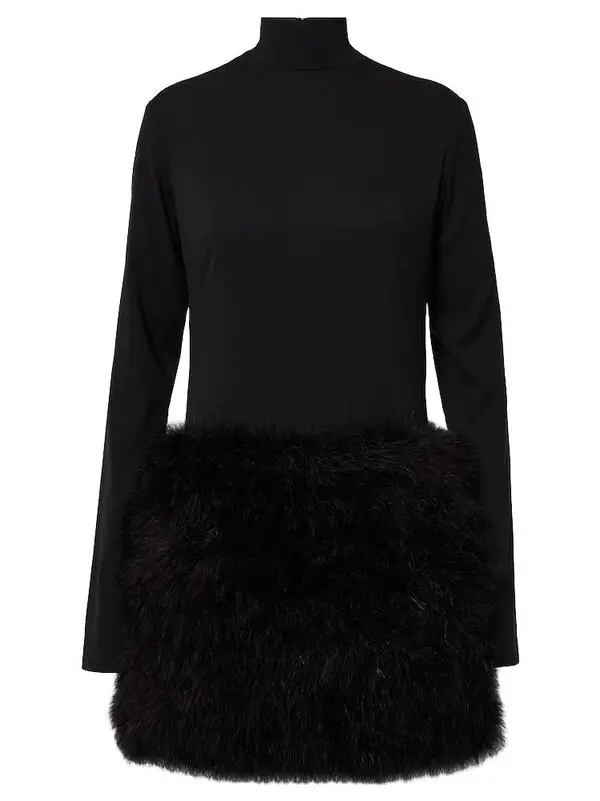 THE NEW ARRIVALS ILKYAZ OZEL Elly Feather-trimmed Minidress - Black