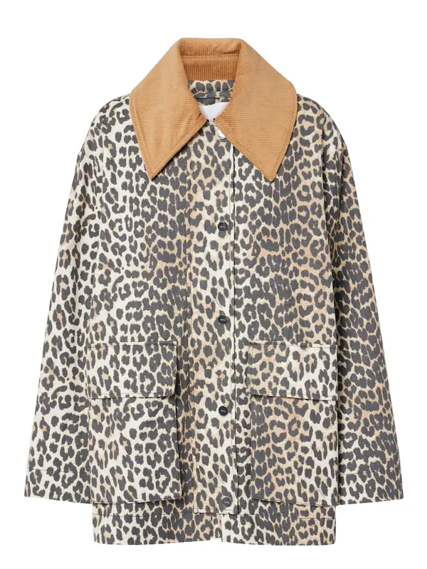 GANNI Leopard-print Canvas Jacket - Brown