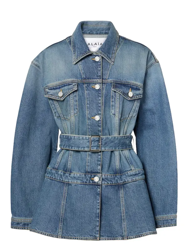 Alaïa Peplum Denim Jacket - Blue