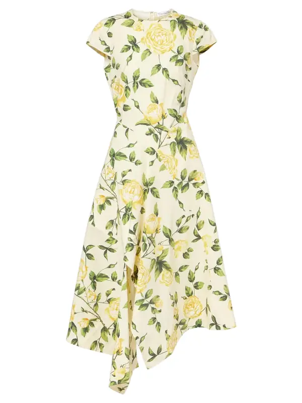 Oscar De La Renta Floral Cotton-blend Poplin Midi Dress - Yellow
