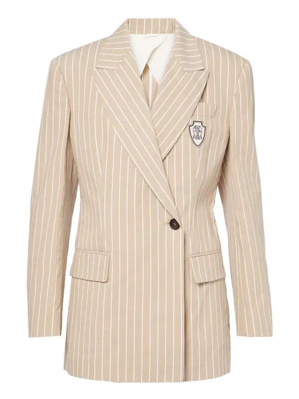 Brunello Cucinelli Cotton And Silk Striped Blazer - Beige