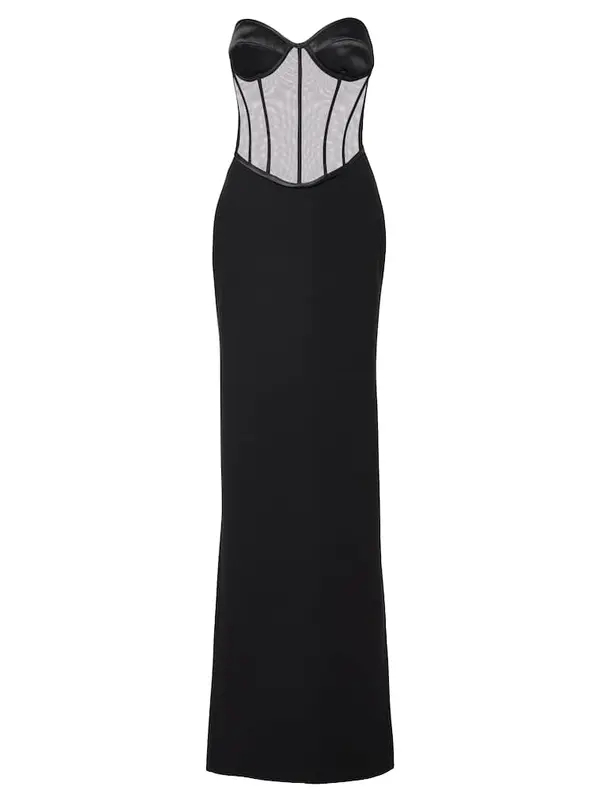 THE NEW ARRIVALS ILKYAZ OZEL Tara Mesh-trimmed Gown - Black