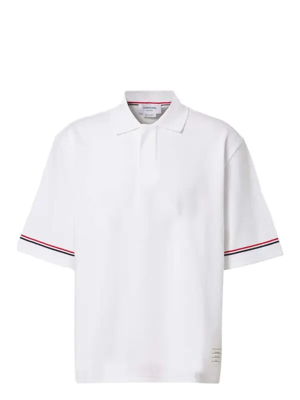 Thom Browne Rwb Stripe Cotton Polo Shirt - White