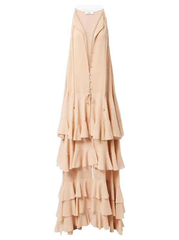 Chloé Tiered Silk Georgette Maxi Dress - Beige