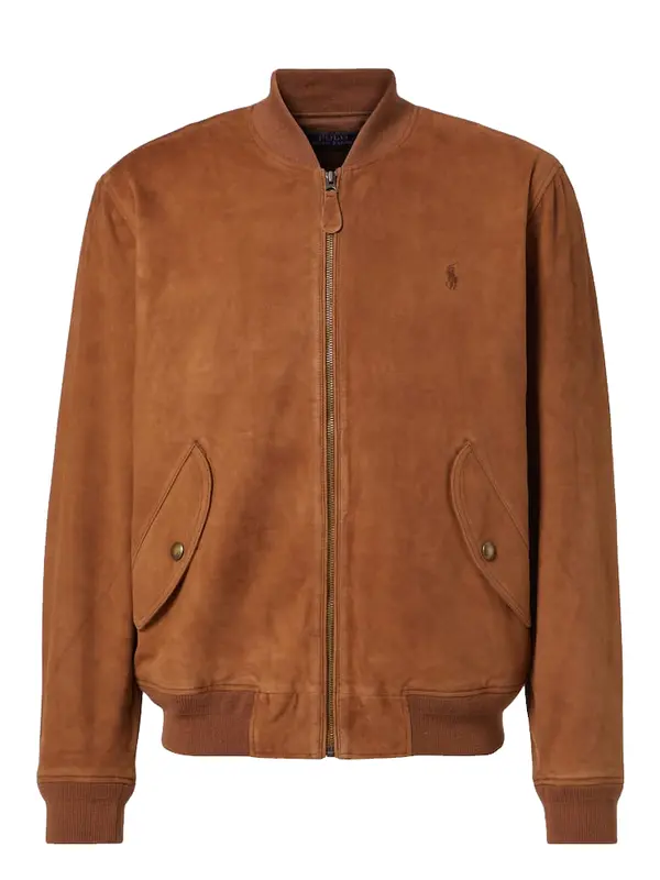 Ralph Lauren Logo Suede Bomber Jacket - Brown