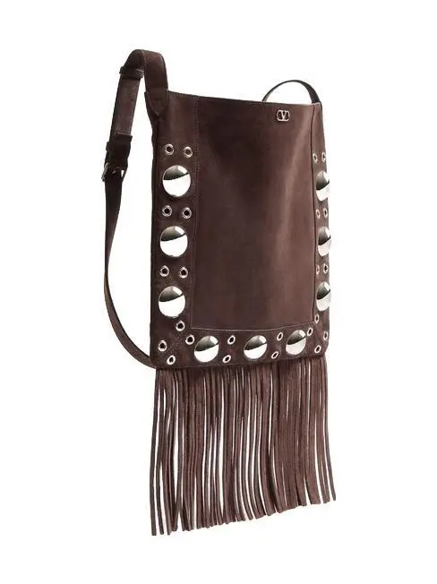 Valentino Garavani Nellcôte Suede Shoulder Bag With Fringes - Metallic