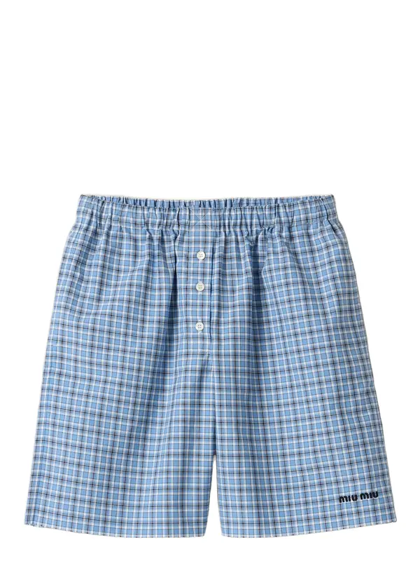 Miu Miu Checked Poplin Boxer Shorts - Lightblue / Blue