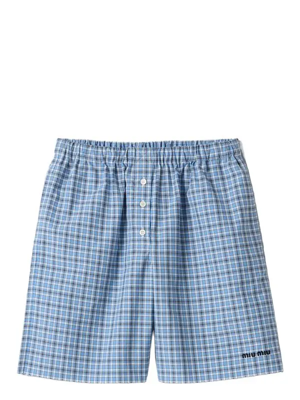 Miu Miu Checked Poplin Boxer Shorts - Lightblue / Blue