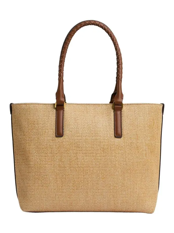 REISS Noelle Raffia Tote Bag - Tan