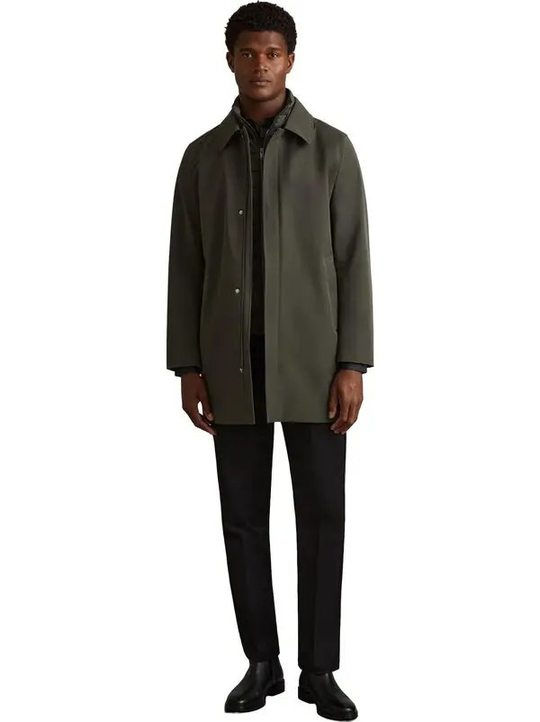 REISS Logan Hybrid Overcoat - Dark Green