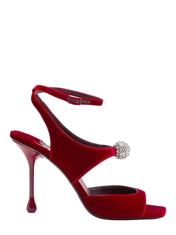 JIMMY CHOO Orb 95 Velvet Sandals - Burgundy