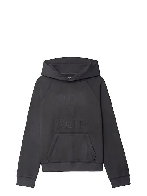 Zadig&Voltaire Georgy Rhinestone-text Cotton-jersey Hooded Sweatshirt - Carbone