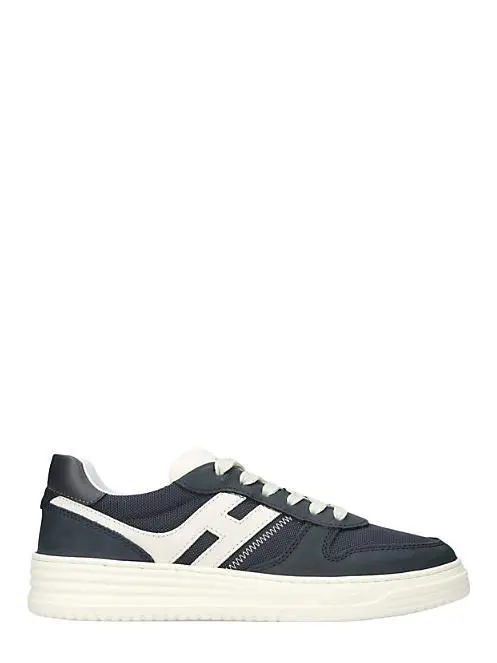Hogan H630 Brand-embroidered Leather And Mesh Low-top Trainers - Navy