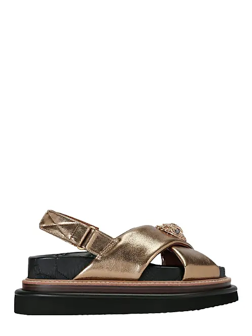 Kurt Geiger Orson Cross-strap Metallic-leather Flat Sandals - Bronze