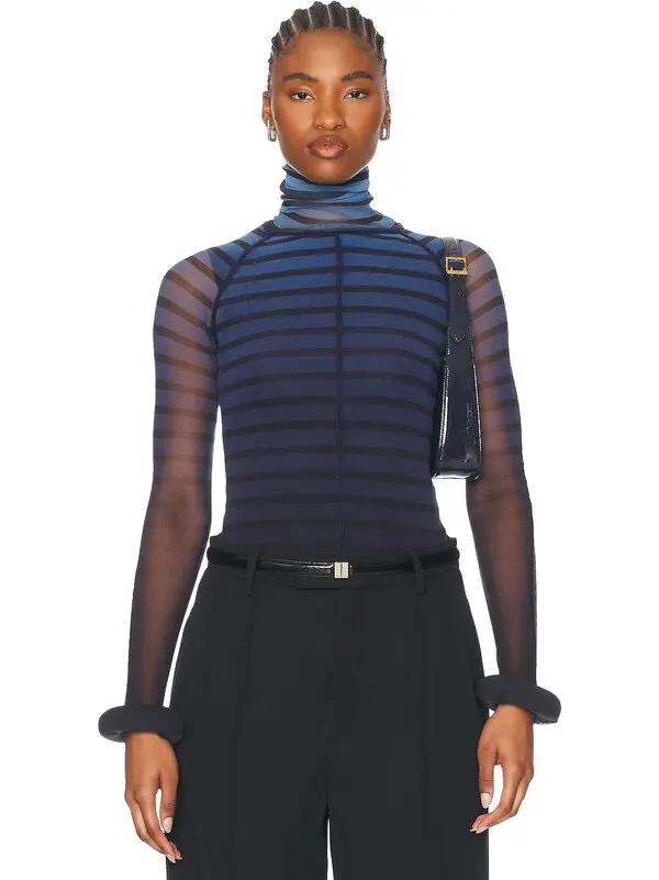 JEAN PAUL GAULTIER 3d Cuff Long Sleeve Top - Black  Navy  & Light Blue