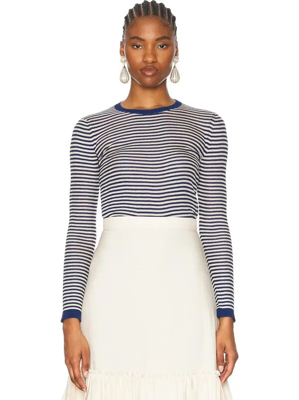 Valentino Garavani Striped Long Sleeve Top - Blu Aperto & Ecru