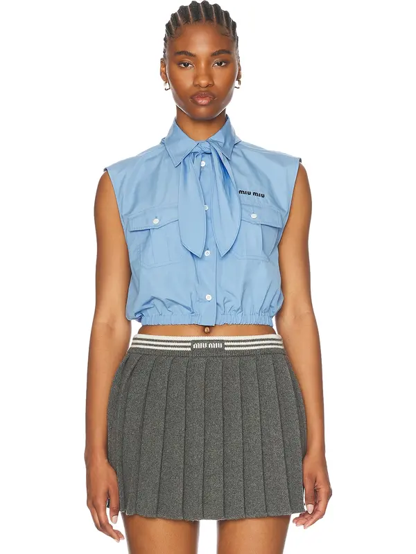 Miu Miu Cropped Button Up Top - Azzurro