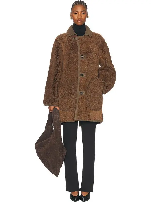BODE Ranch Shearling Coat - Olive Brown