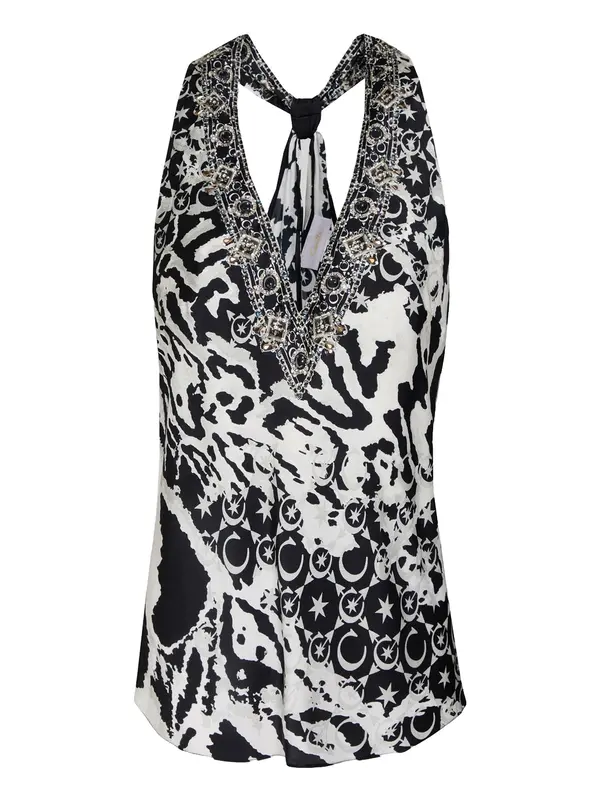 Camilla Crystal-embellished Printed Silk-satin Top - Animal Print