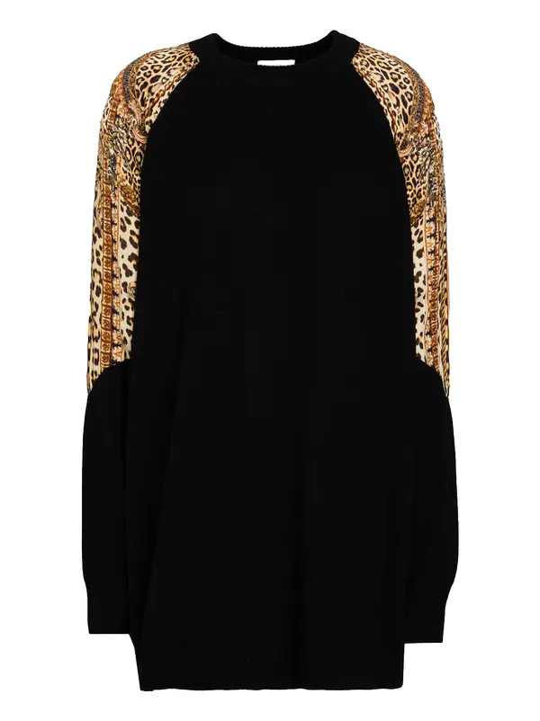 Camilla Leopard Print Paneled Sweater - Black