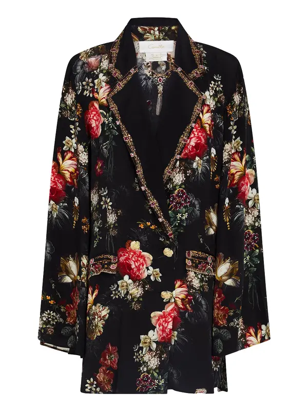 Camilla Crystal-embellished Floral-print Blazer - Black