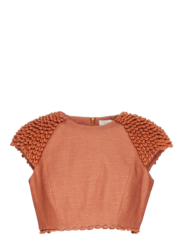 Zimmermann Cropped Shell-embellished Top - Tan