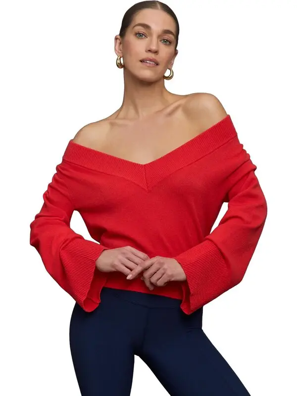 Carbon38 Off-shoulder Bell Sleeve Sweater - Bittersweet