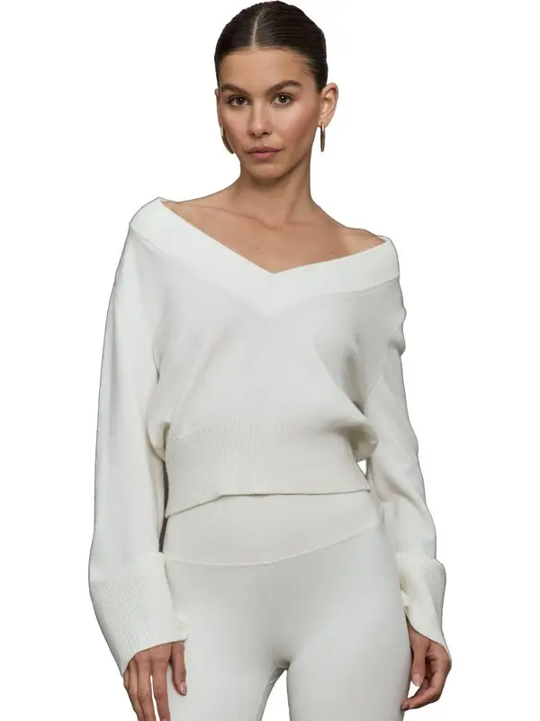 Carbon38 Off-shoulder Bell Sleeve Sweater - Cloud Dancer