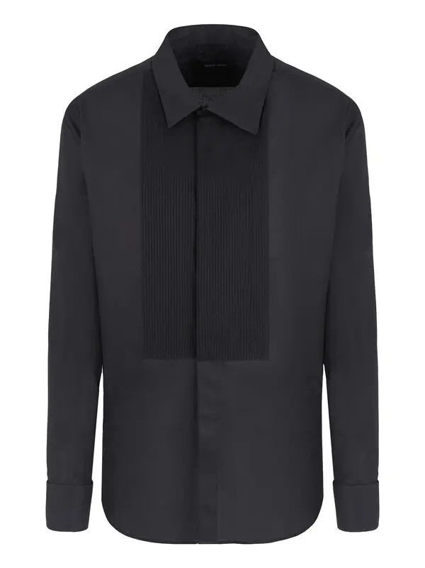 Giorgio Armani Cotton Tuxedo Shirt With Pleated Detail - Black
