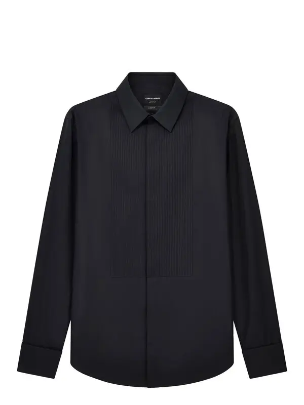 Giorgio Armani Cotton Tuxedo Shirt With Pleated Detail - Black