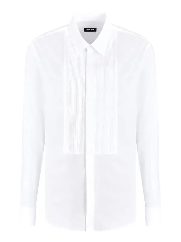 Giorgio Armani Cotton Tuxedo Shirt With Pleated Detail - White
