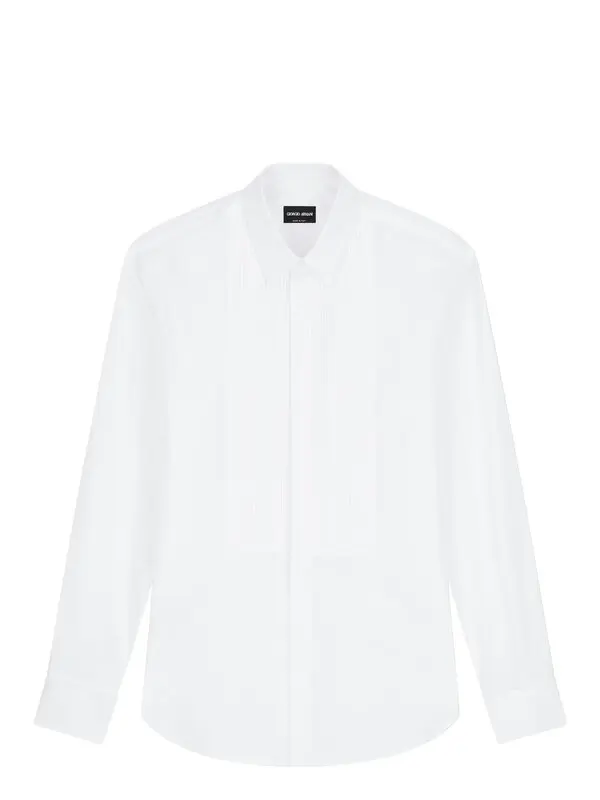 Giorgio Armani Cotton Tuxedo Shirt With Pleated Detail - White