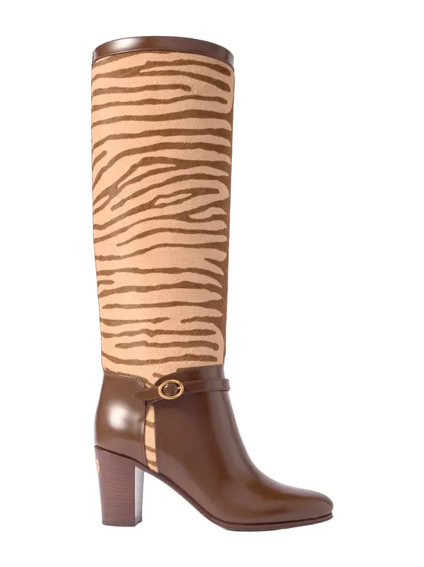 Valentino Garavani Pattie 75 Buckle-embellished Zebra-print Knee Boots - Brown