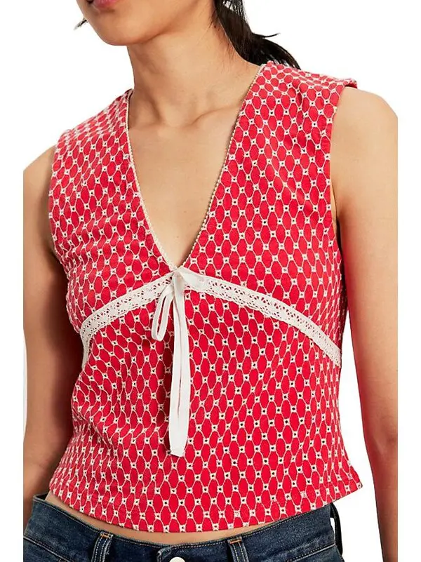 Free People Good Graces Cropped Tank - Red Combo