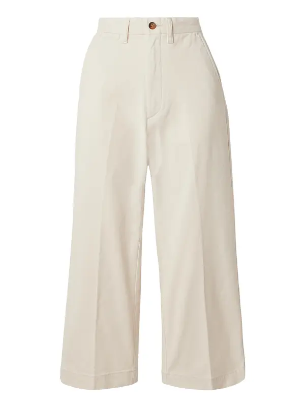 Polo Ralph Lauren Cropped Cotton-blend Twill Wide-leg Pants - Ivory
