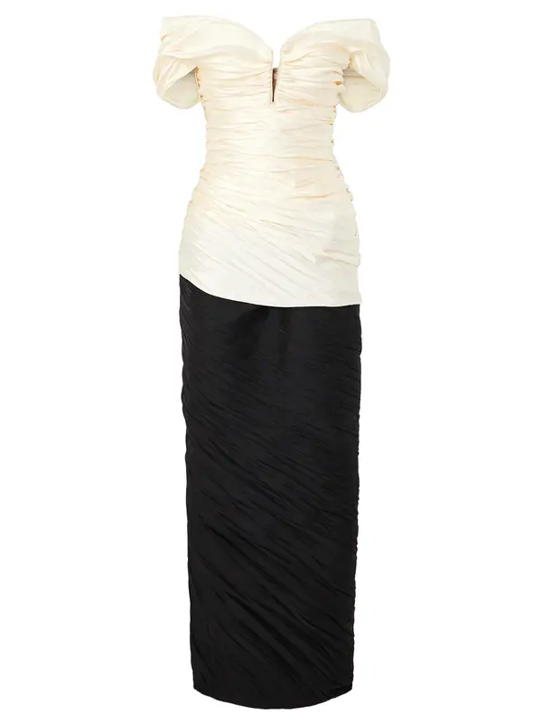 MARMAR HALIM Off-the-shoulder Pleated Two-tone Gown - Off-white
