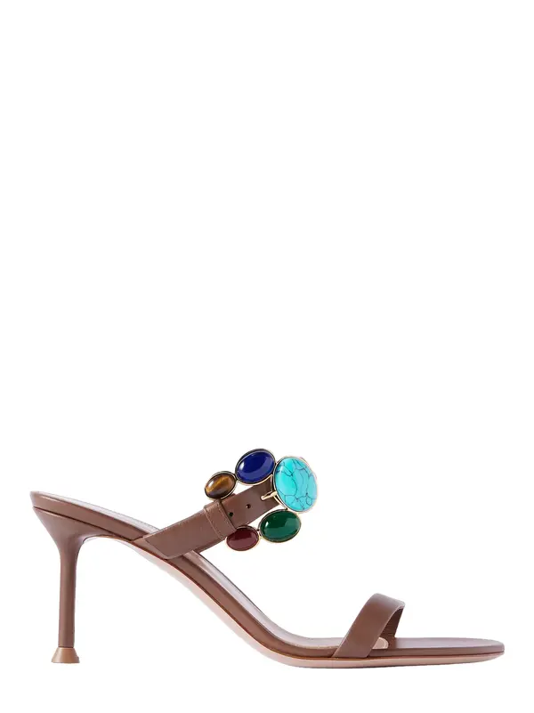 GIANVITO ROSSI 70 Embellished Leather Sandals - Brown