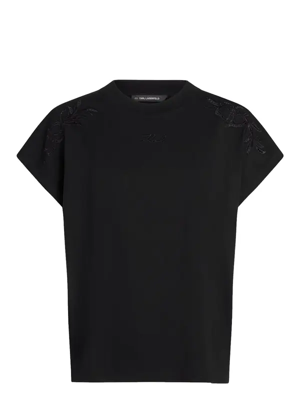 Karl Lagerfeld Orchid Embroidered T-shirt - Black