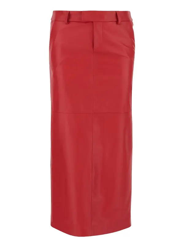ARMARIUM Leather Column Skirt - Red
