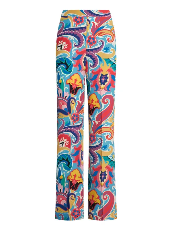 Etro Floral-print Silk Palazzo Pants - Blue